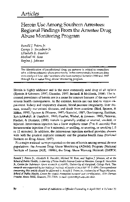 (PDF) Heroin Use Among Southern Arrestees: Regional Findings From the ...