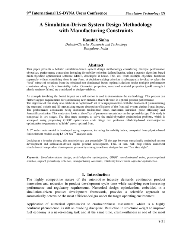 (PDF) A Simulation-Driven System Design Methodology with Manufacturing Constraints
