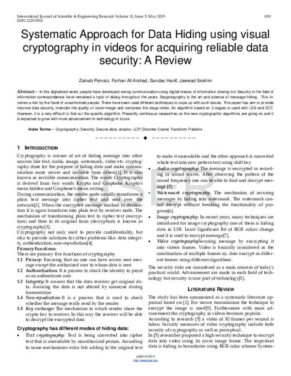Pdf Systematic Approach For Data Hiding Using Visual Cryptography In