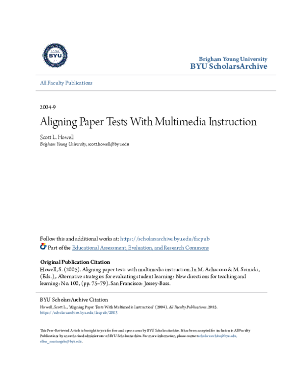 (PDF) Aligning paper tests with multimedia instruction | Scott L ...
