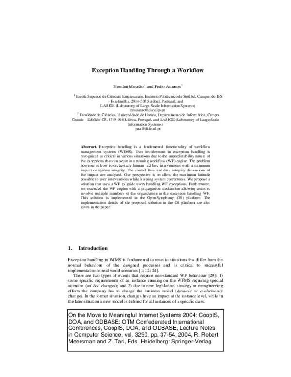 (PDF) Exception Handling Through a Workflow