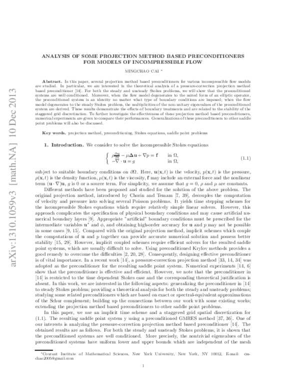 (PDF) Analysis of some projection method based preconditioners for models of incompressible flow