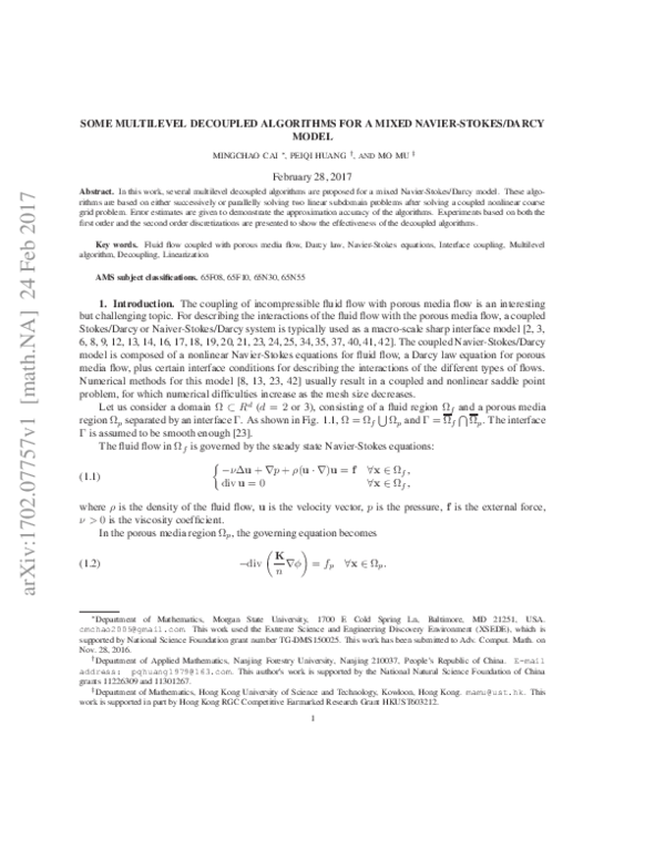 Some Multilevel Decoupled Algorithms For A Mixed Navier Stokesdarcy Model