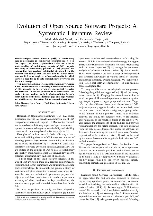 (PDF) Evolution of Open Source Software Projects: A Systematic ...