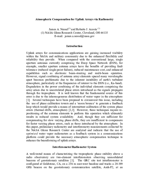 (PDF) Atmospheric compensation for uplink arrays via radiometry