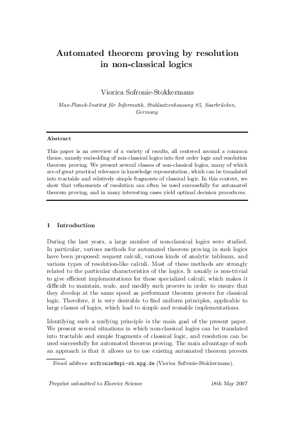 (PDF) Automated theorem proving by resolution in non-classical logics | Viorica Sofronie ...
