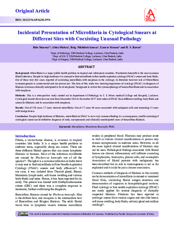 (PDF) Incidental Presentation of Microfilaria in Cytological Smears at ...