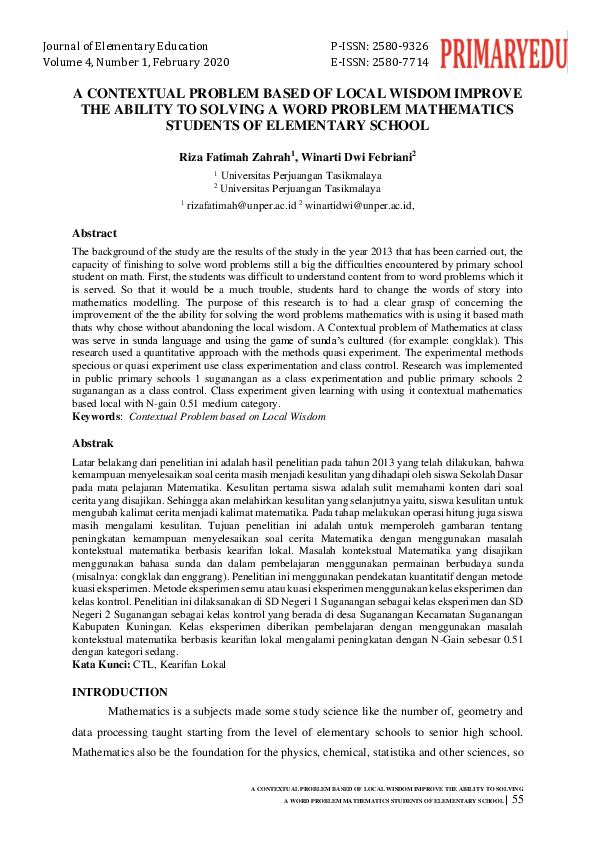 (PDF) Improving Math Problem Solving with Local Wisdom