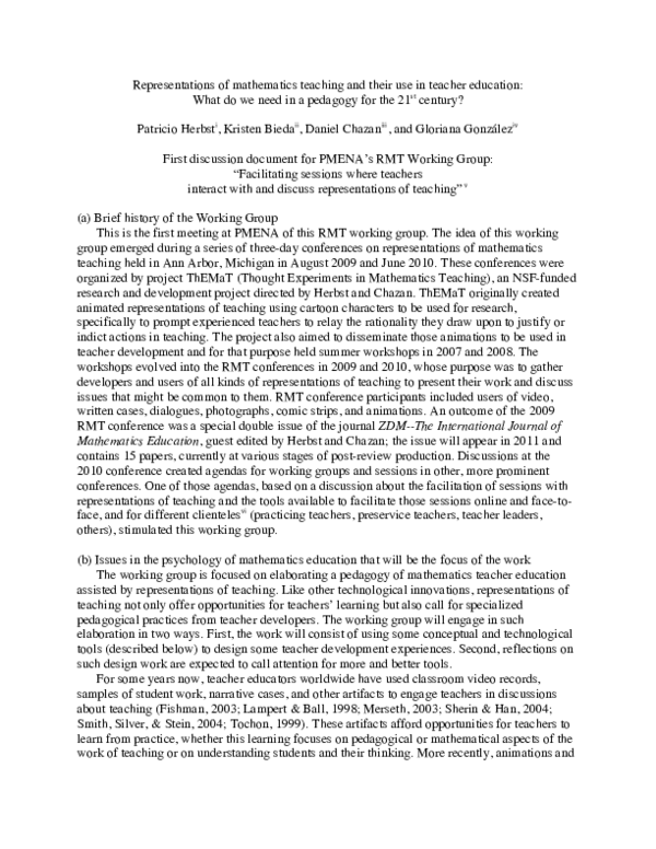 (PDF) Representations of mathematics teaching and their use in teacher education: What do we ...