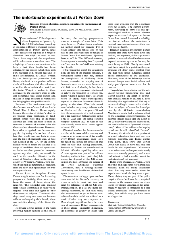 (PDF) The unfortunate experiments at Porton Down