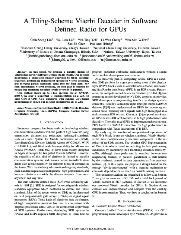 Pdf A Tiling Scheme Viterbi Decoder In Software Defined Radio For Gpus