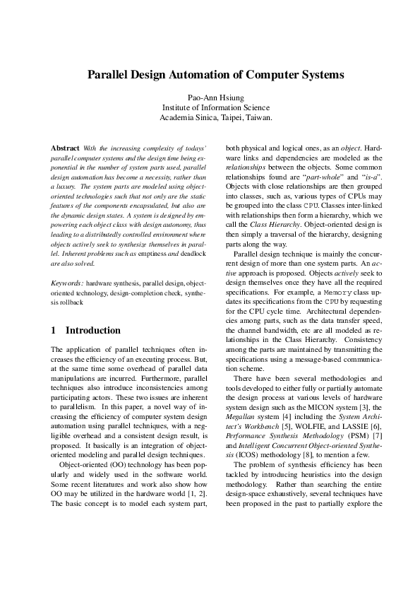 (PDF) Parallel Design Automation of Computer Systems