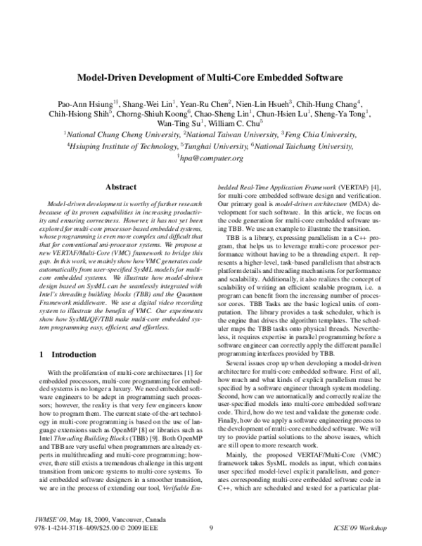 Pdf Model Driven Development Of Multi Core Embedded Software