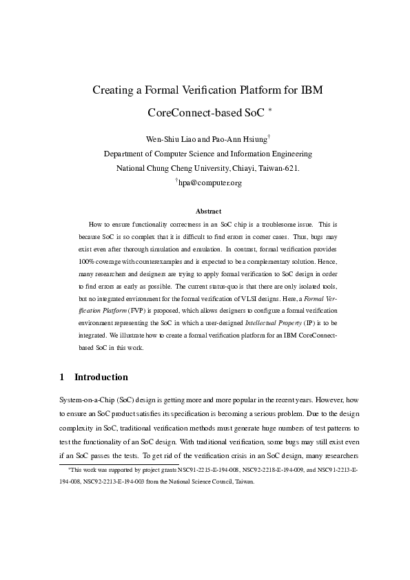 (PDF) Creating a Formal Verification Platform for IBM CoreConnect-based SoC