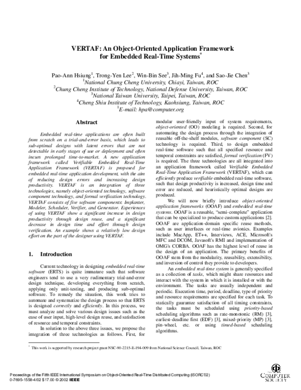Pdf Vertaf An Object Oriented Application Framework For Embedded Real Time Systems