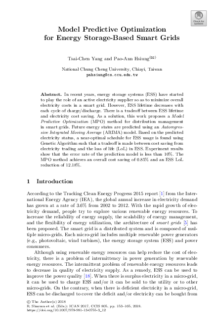 (PDF) Model Predictive Optimization for Energy Storage-Based Smart Grids