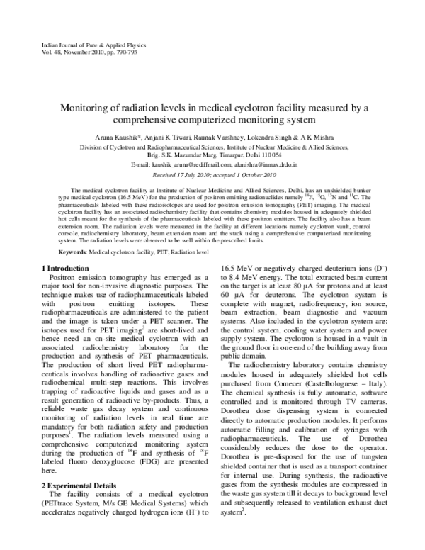 (PDF) Monitoring of radiation levels in medical cyclotron facility ...