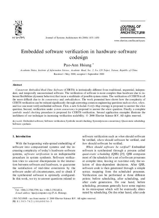 Pdf Embedded Software Verification In Hardware Software Codesign