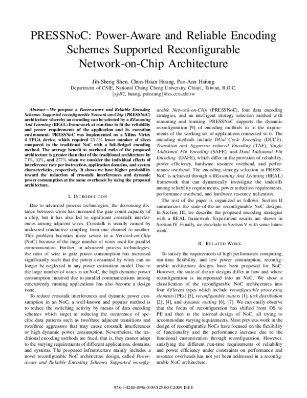 (PDF) PRESSNoC: Power-Aware and Reliable Encoding Schemes Supported Reconfigurable Network-on ...