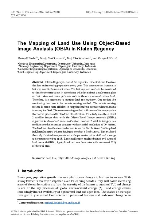 (PDF) The Mapping of Land Use Using Object-Based Image Analysis (OBIA) in Klaten Regency