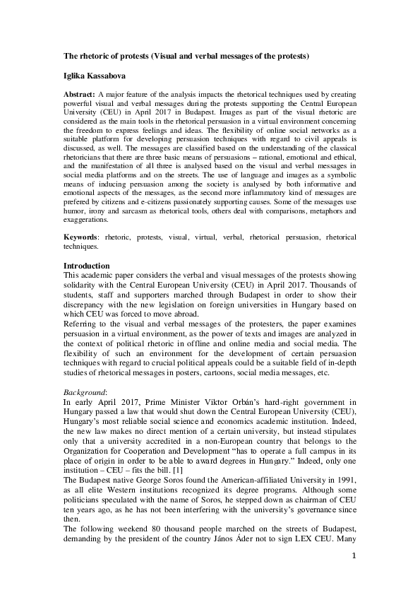(PDF) The rhetoric of protests ( Visual and verbal messages of the ...