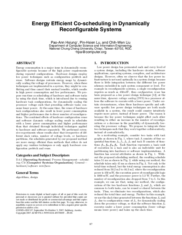 (PDF) Energy efficient co-scheduling in dynamically reconfigurable systems