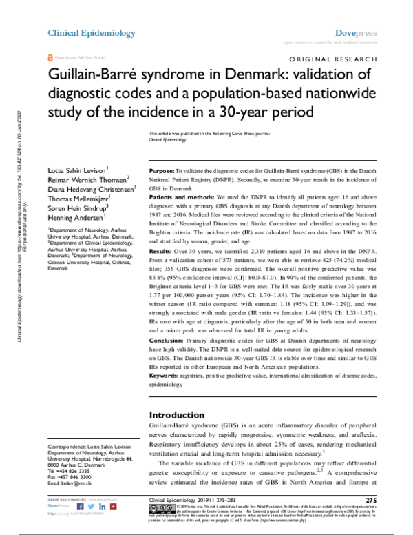 (PDF) Guillain-Barré syndrome in Denmark: validation of diagnostic ...