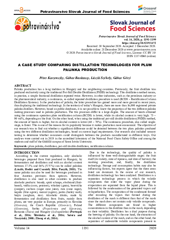 (PDF) A case study comparing distillation technologies for plum palinka ...