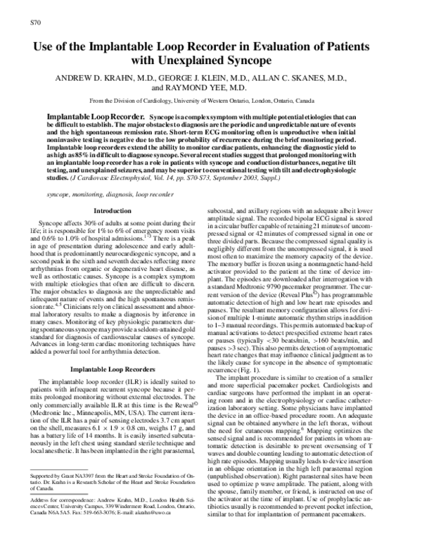 Pdf Use Of The Implantable Loop Recorder In Evaluation Of Patients With Unexplained Syncope