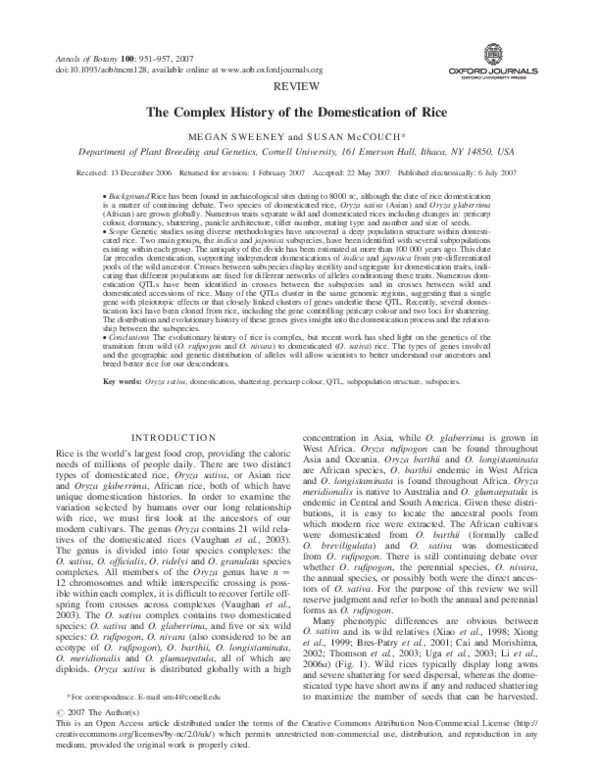 (PDF) The complex history of the domestication of rice