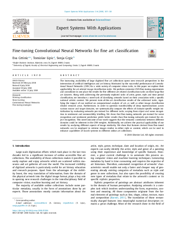 Pdf Fine Tuning Convolutional Neural Networks For Fine Art Classification