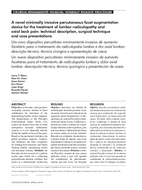 (PDF) A novel minimally invasive percutaneous facet augmentation device ...