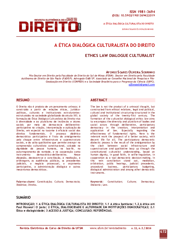 (PDF) A Ética Dialógica Culturalista Do Direito