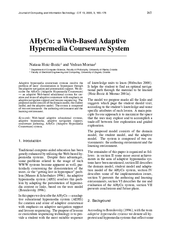 (PDF) AHyCo: a Web-Based Adaptive Hypermedia Courseware System
