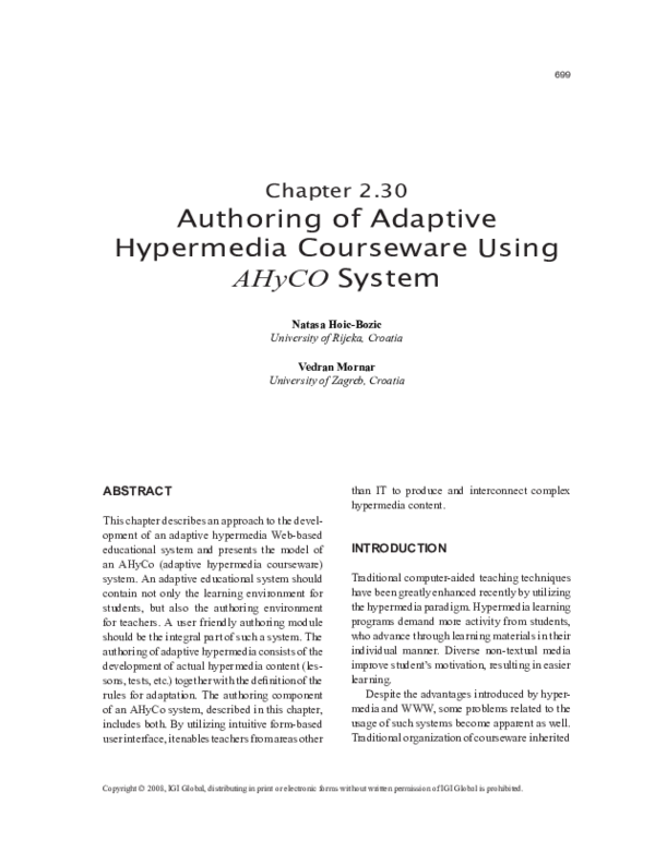 (PDF) Authoring of Adaptive Hypermedia Courseware Using AHyCO System