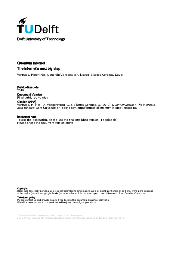 (PDF) Quantum internet: The internet's next big step