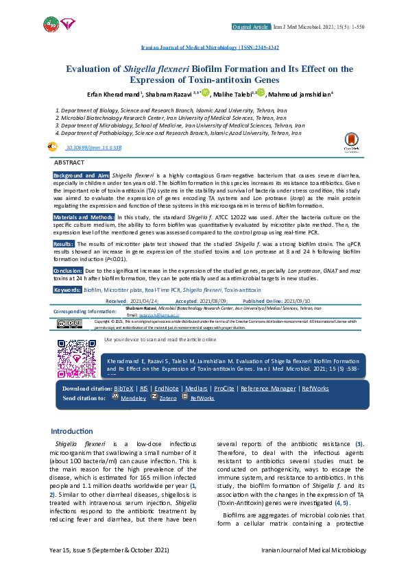 (DOC) Evaluation of Shigella flexneri Biofilm Formation and Its Effect on the Expression of ...