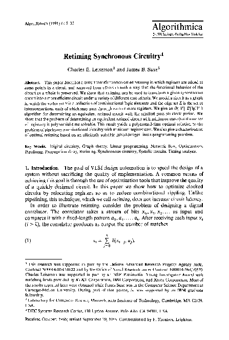 (PDF) Retiming synchronous circuitry