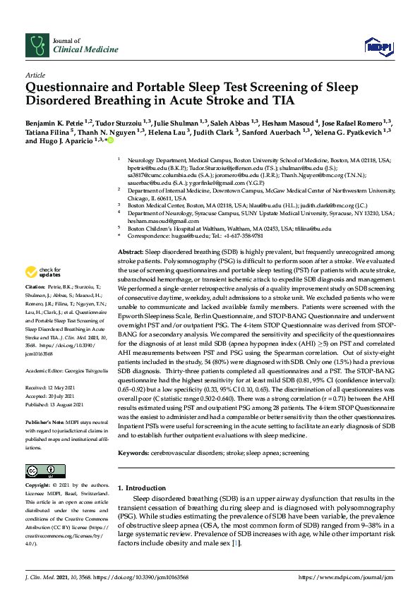 (PDF) Questionnaire and Portable Sleep Test Screening of Sleep ...