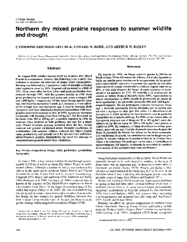 (PDF) Northern Dry Mixed Prairie Responses to Summer Wildlife and Drought