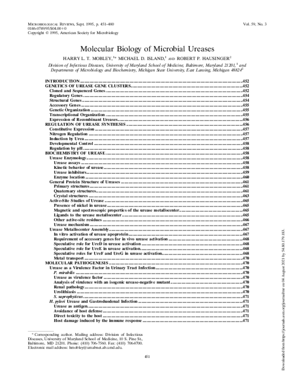 (PDF) Molecular biology of microbial ureases