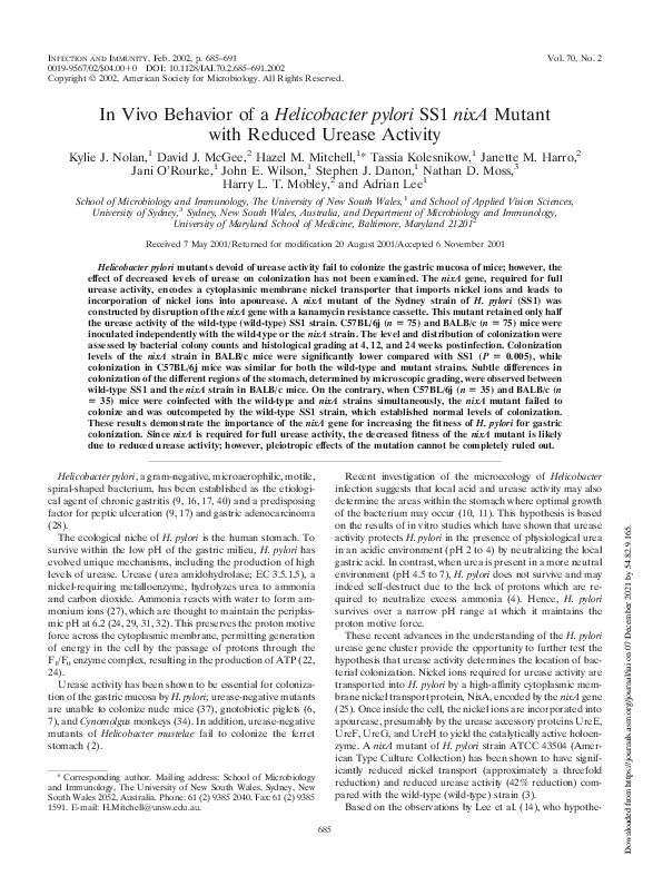 (PDF) In Vivo Behavior of a Helicobacter pylori SS1 nixA Mutant with ...