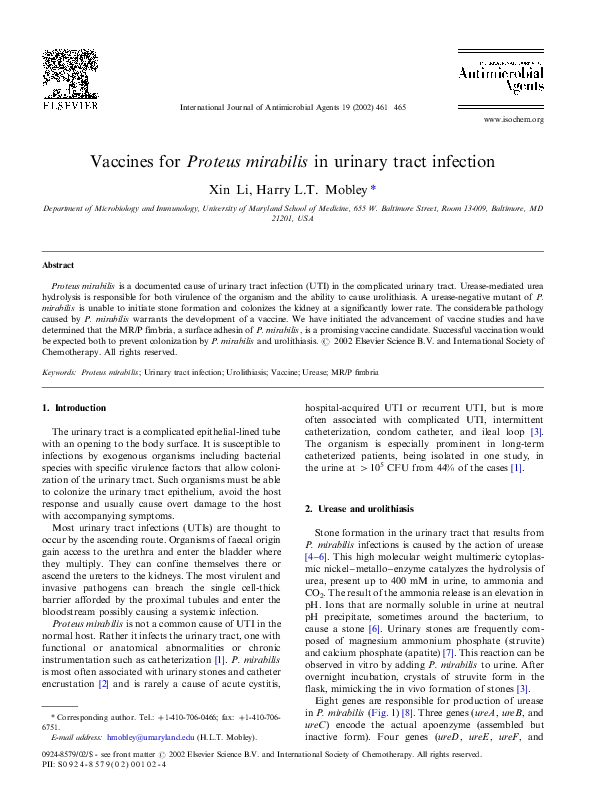 (PDF) Vaccines for Proteus mirabilis in urinary tract infection