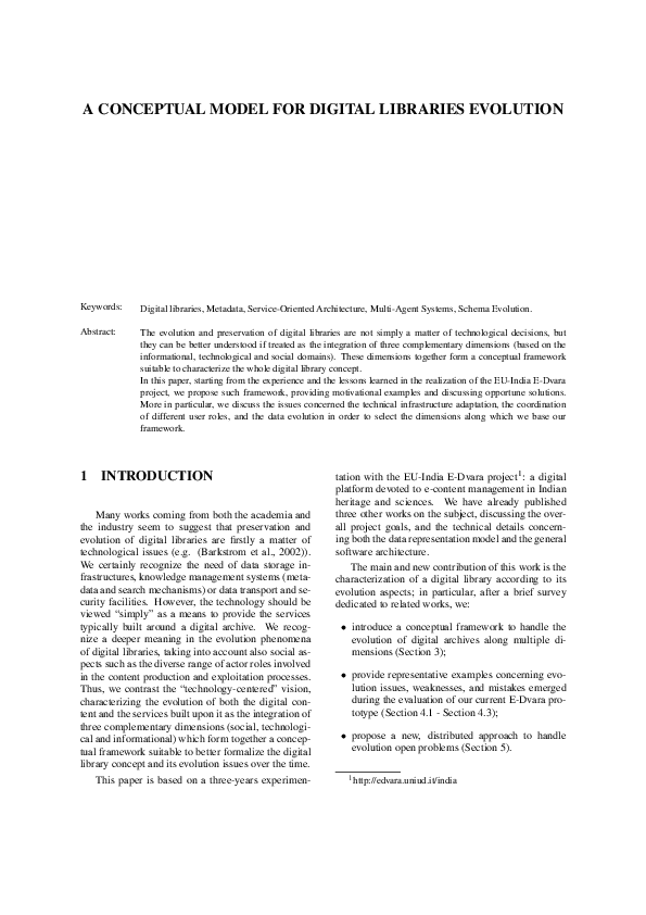 (PDF) A conceptual model for digital libraries evolution | Antonina ...