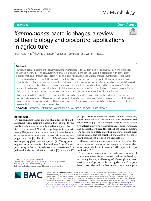 (PDF) Xanthomonas bacteriophages: a review of their biology and biocontrol applications in ...