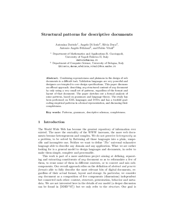 (PDF) Structural Patterns for Descriptive Documents | Antonina Dattolo - Academia.edu