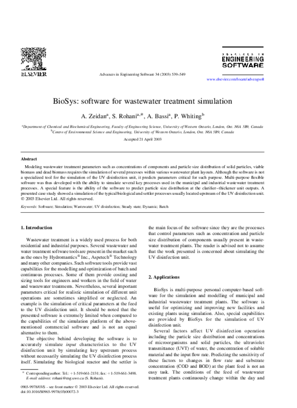 (PDF) BioSys: software for wastewater treatment simulation