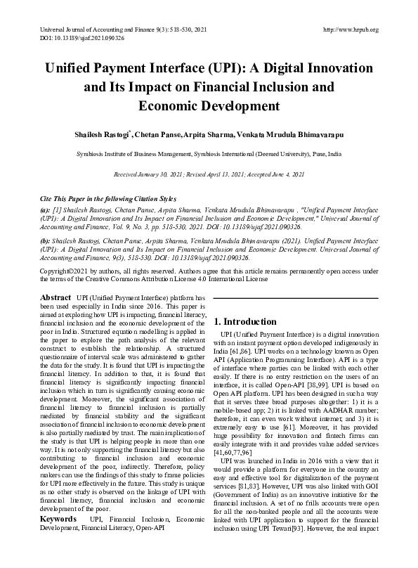(PDF) Unified Payment Interface (UPI): A Digital Innovation and Its ...