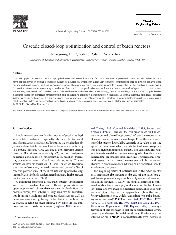 (PDF) Cascade closed-loop optimization and control of batch reactors