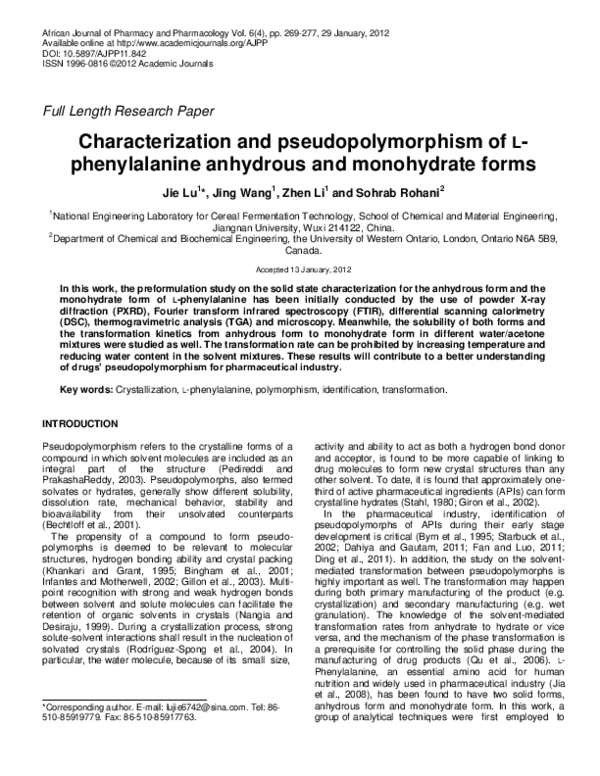 (PDF) Characterization and pseudopolymorphism of L- phenylalanine ...